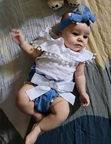 Newborn Baby Girls Clothes Floral Sleeve Romper+ Floral Short Pant 2pcs Summer Outfit 0-3 Months Blue