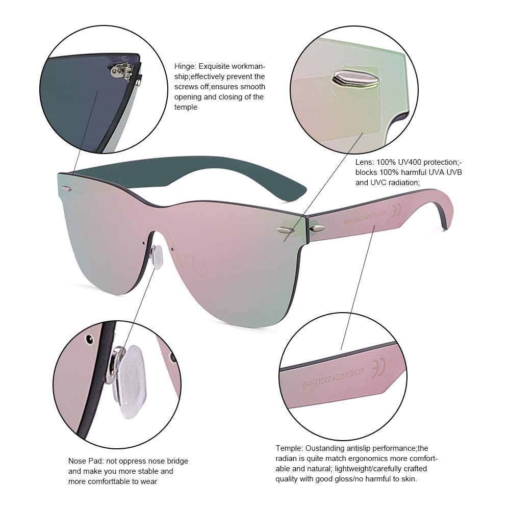2020 VentiVenti Retro One Piece Square Rimless Frame Sunglasses Anti Reflective Fashion For Women Pink Revo Lens