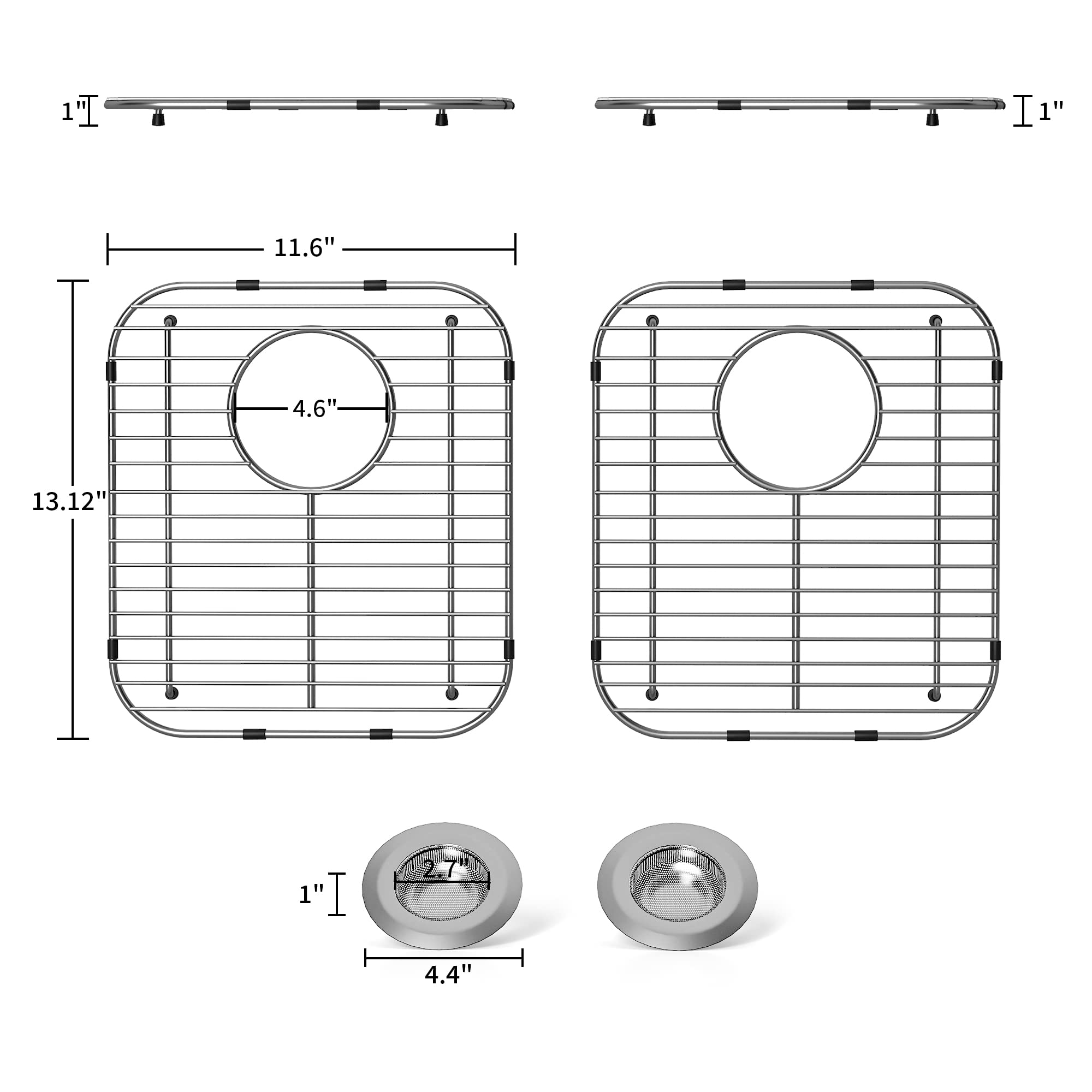2Pack Stainless Steel Kitchen Sink Grid,13.2" x 11.6" x 1.2" Sink Protectors With Rear Drain Hole,Sink Rack for Bottom of Sink, Anti-rust Metal Sink Bottom Grid With 2Pack Sink Strainers