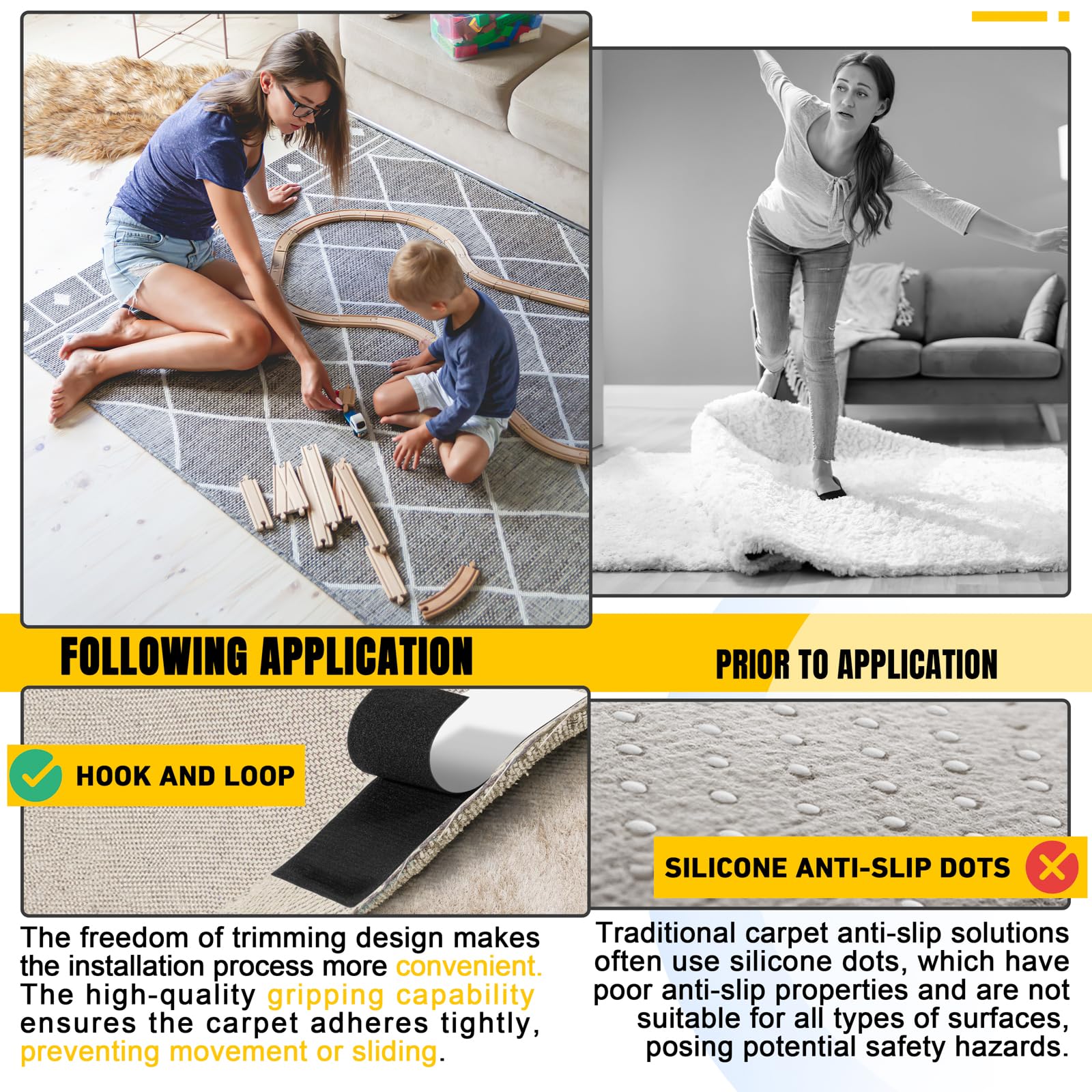 4.4''×20 Feet Black Heavy Duty Hook and Loop Tape Adhesive,Prevent Sofa Cushions, Patio Cushions, Carpets, mattresses Sliding,After use Anti Non Slip (4.4 Inch x 20 Feet)