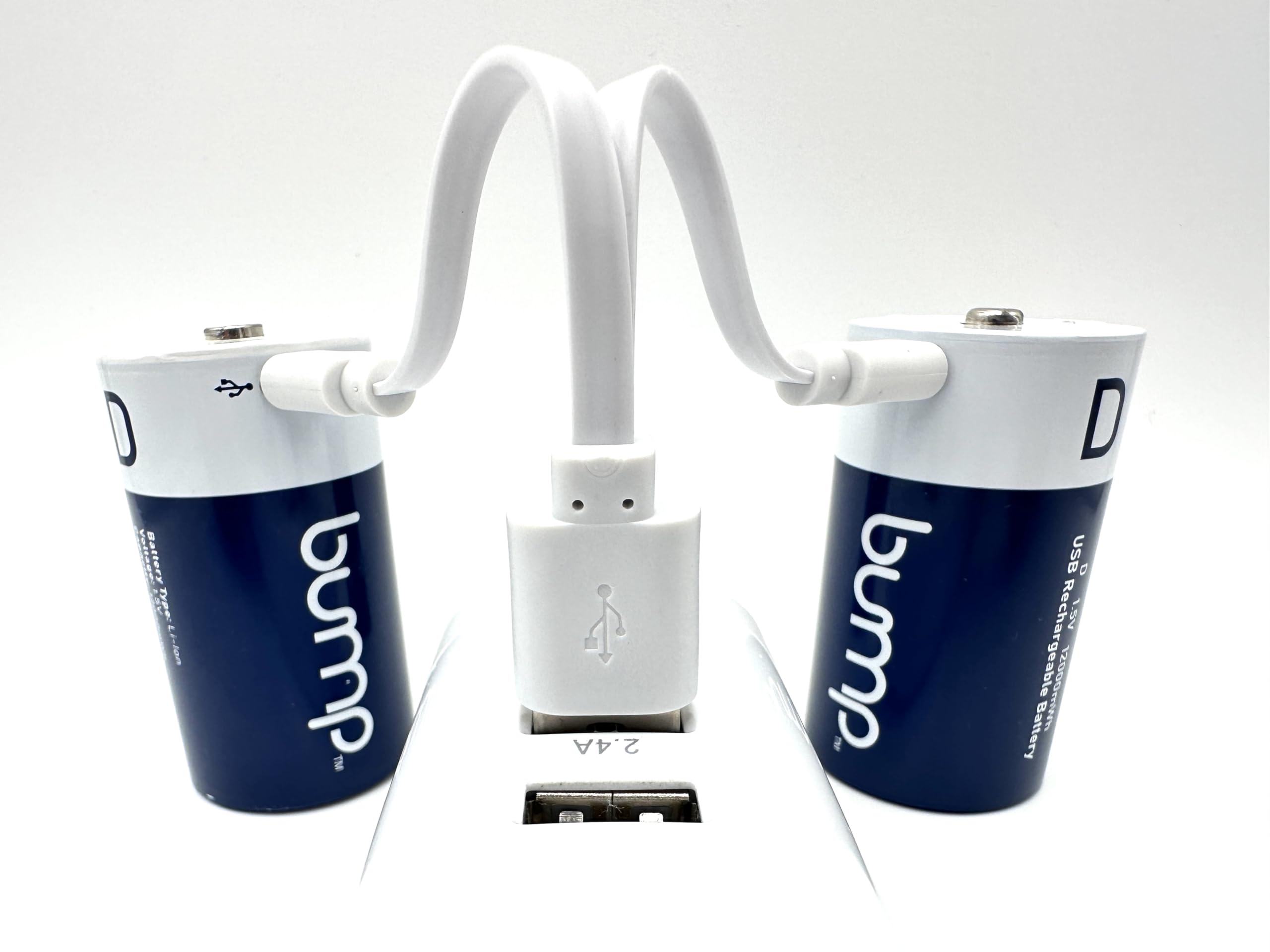 bump D 1.5V Rechargeable Batteries - 2 Pack - Lithium Ion, 12000 mWh, Fast & Long Lasting USB-C Charge, Use in Flashlights, Devices w/Extended Running Time Requirements, Charger Cable Included