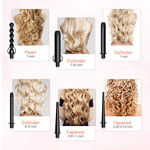 6 in 1 Curling Iron Set - BESTOPE PRO Curling Wand Iron with Interchangeable Barrels, 0.35”-1.25” Hair Curler Wand for Hairstyle, Instant Heat Up for All Hair Types (9 Piece Set)