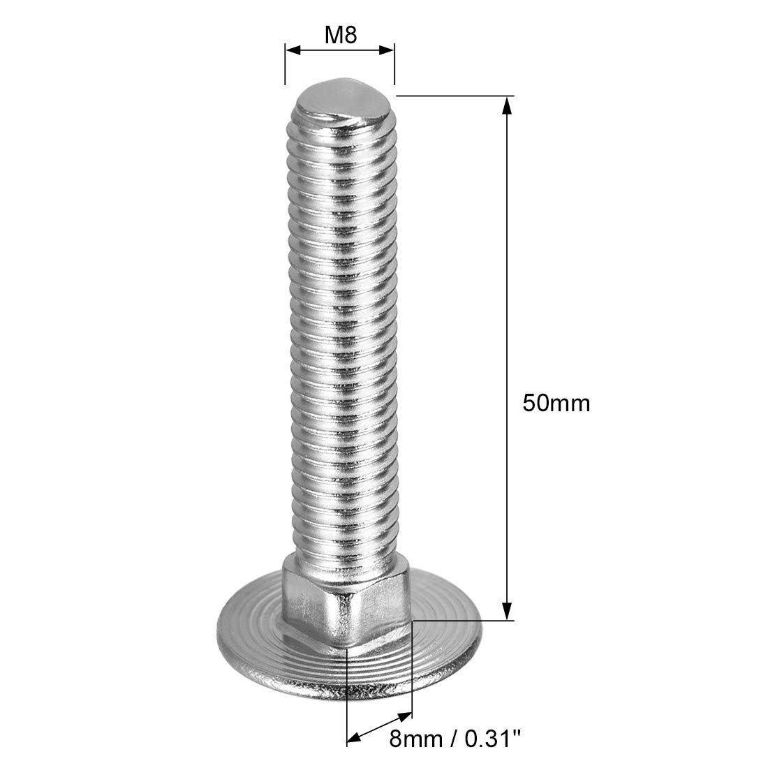 uxcell Carriage Bolts, Neck Carriage Bolt, Round Head Square Neck 304 Stainless Steel M8x50mm 8pcs