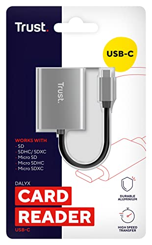 Trust Dalyx Fast USB Cardreader, Fast USB 3.2 Gen 1 with USB-C Connector, 104 MB/s with Compatible UHS-I Cards, (Micro) SD, SDHC and SDXC up to 2 TB, MacBook, PC, Laptop, Chromebook