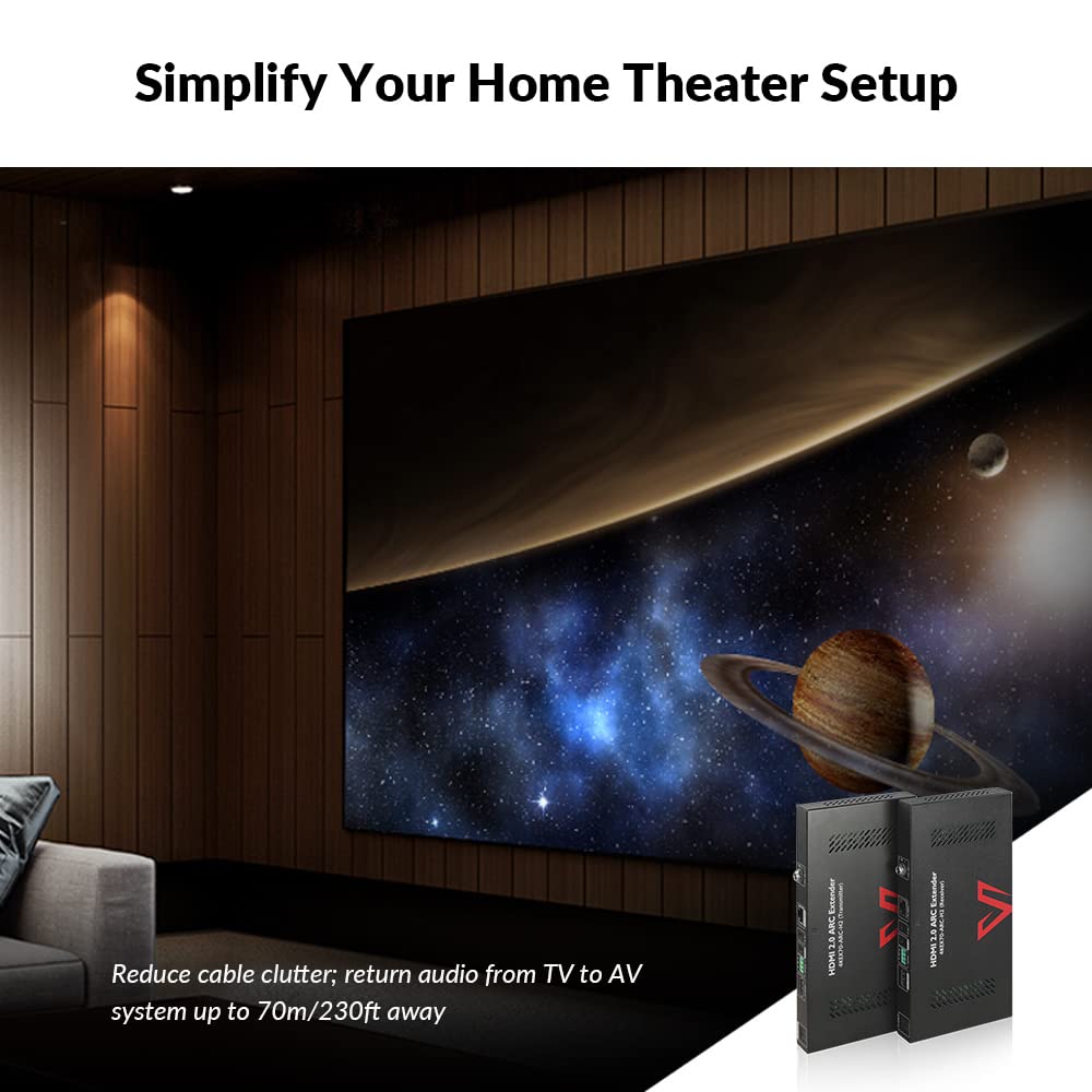 ARC HDMI Extender 4K@60Hz 4:4:4 Over Cat5e/6/6a/7 Cable up to 130ft, HDBaseT Extender, Audio Return Channel, S/PDIF Audio Pass Through, HDMI 2.0, HDCP2.2, CEC, PoE & Dual IR, RS232, Atmos & DTS:X