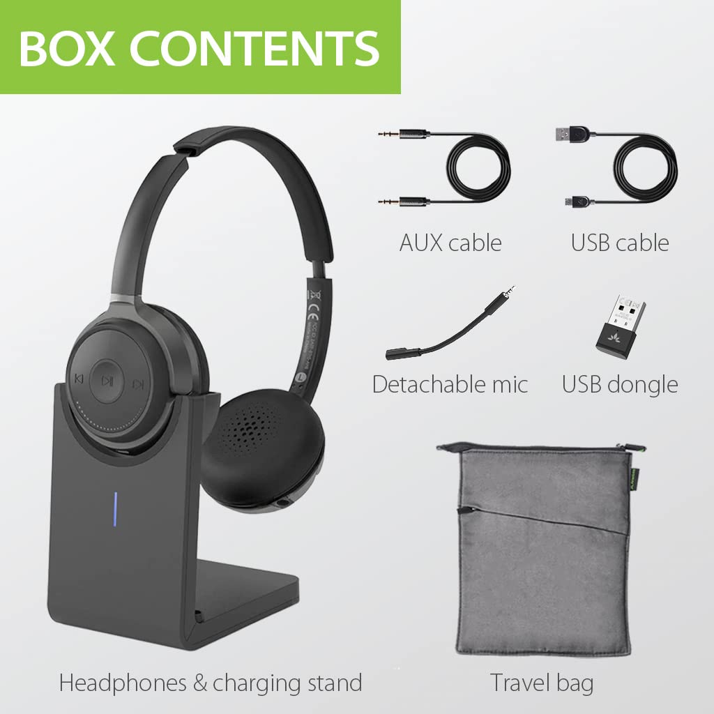 Avantree Alto Clair 2 - Multifunctional Bluetooth Headphones & Detachable Noise-Filtering Mic with Wired & Wireless Headset Modes, Dual Link Connectivity for PC, Computer & Phone, Clear Calls Anywhere