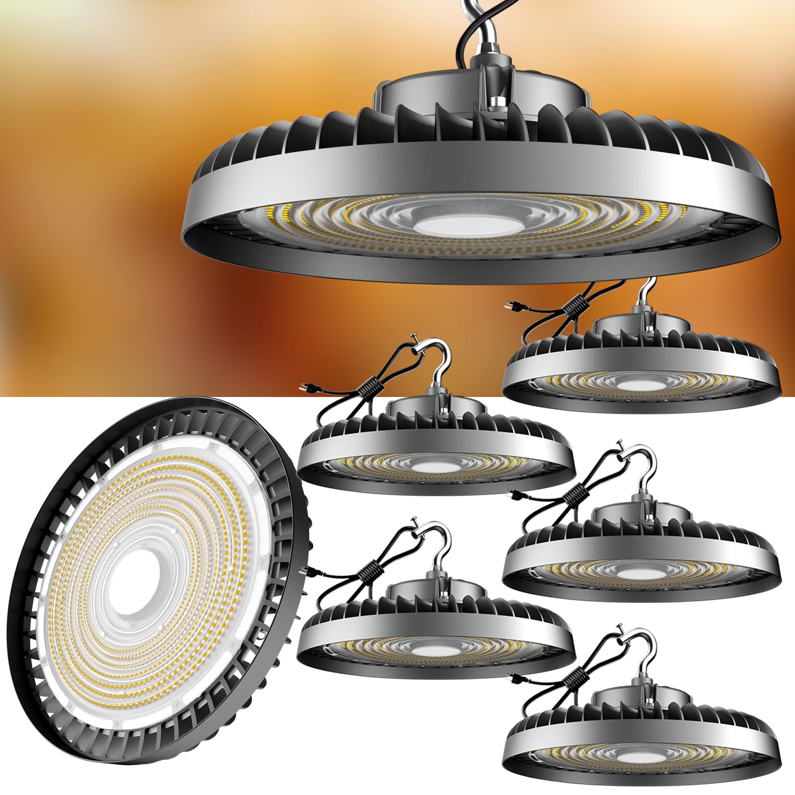 400W LED High Bay Light 60000LM (Eqv.1600W HPS) 0-10V Dimmable Commercial Bay Lighting, AC100-277V 5000K High Bay LED Light for 30~55FT-5 Pack
