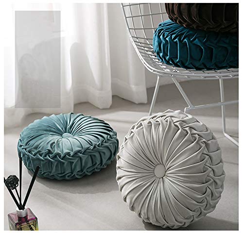 MOCOFO 14" Velvet Pleated Round Pumpkin Throw Pillow Couch Cushion Floor Pillow for Sofa Chair Bed Car Home Decorative (Light Blue)