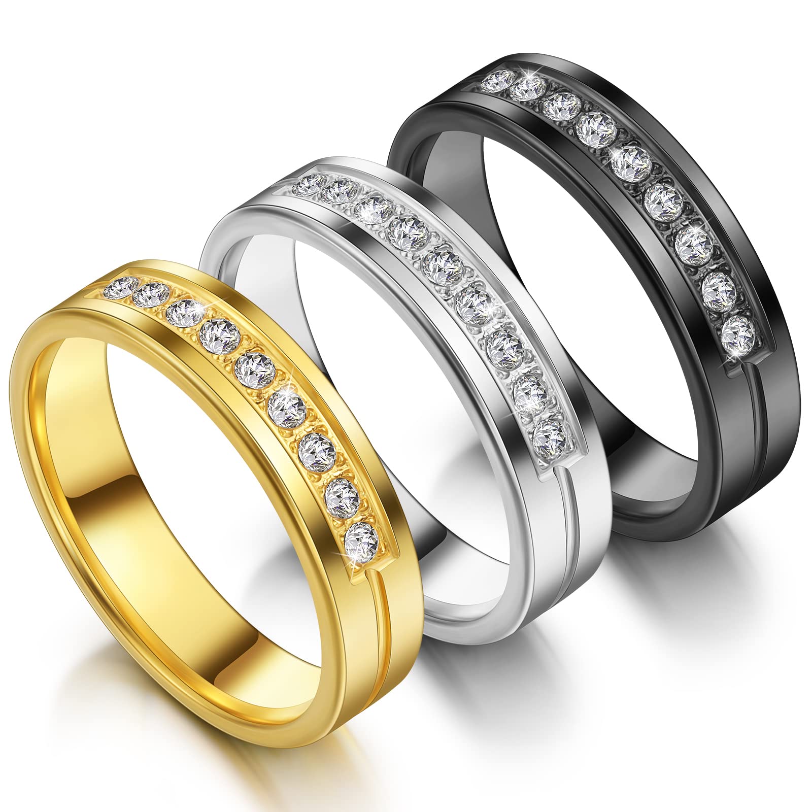 3 Pcs Men's Tie Ring Tie Clasp Necktie Ring for Neck Ties Solid Tie Tacks Accessories with Box for Wedding Jewelry Gift (Stylish Diamond Style)