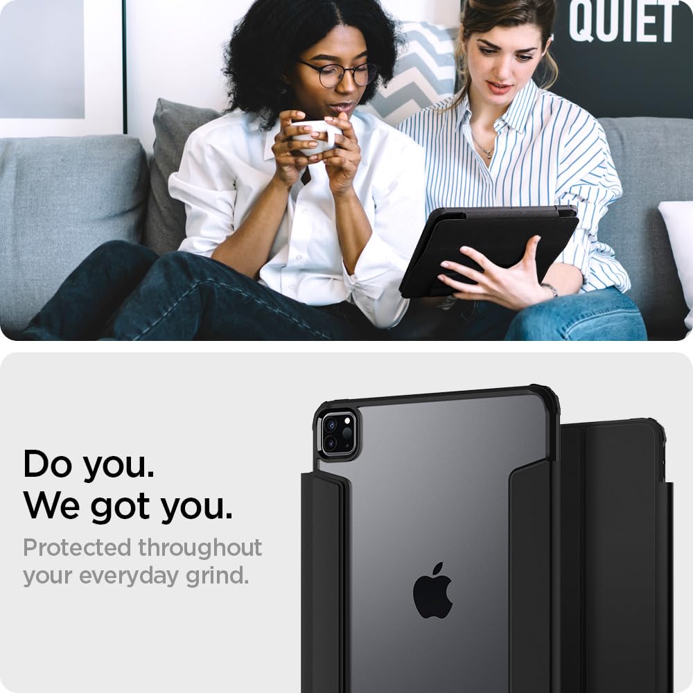 Spigen Ultra Hybrid Pro Designed for iPad Pro 11 inch Case M2 4th Generation (2022) / 3rd Generation (2021) / 2nd Generation (2020) / 1st Generation (2018) / Transparent Back and Pencil Holder - Black
