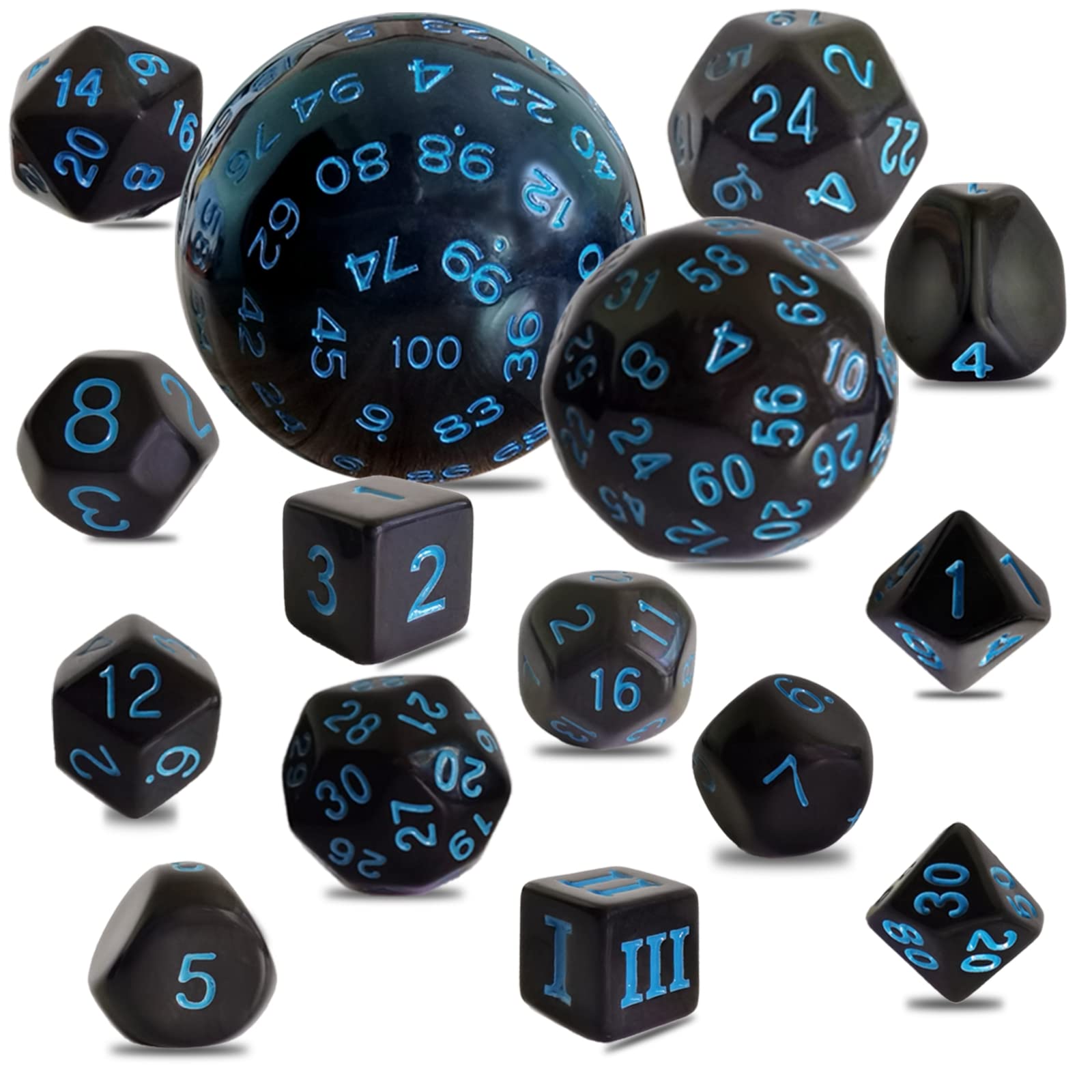 15 Pieces Complete Polyhedral Dice Set D3-D100 Spherical D&D Dice Set with a Drawstring Storage Bag, D100 Dice for Dungeons and Dragons, RPG, MTG Table Games