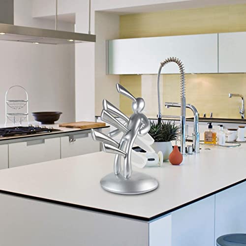 Man kitchen knife Block, LAEKER 5 Pack Stainless Steel knife sets with unique holder (silver)
