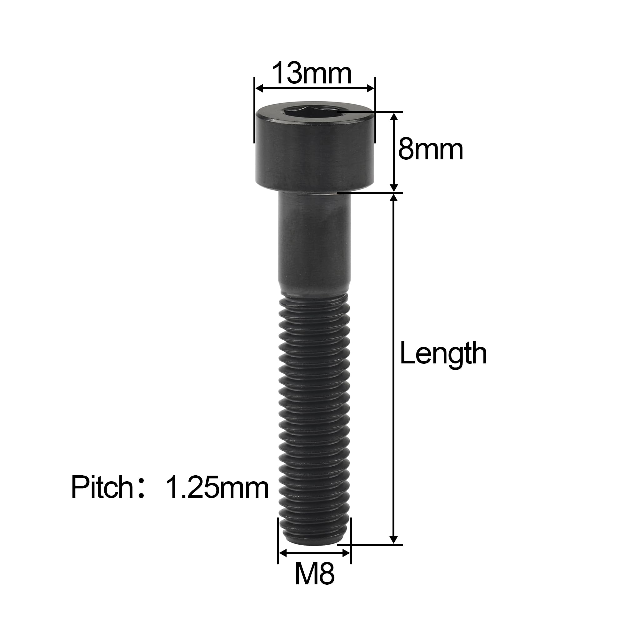 Yaruijia Titanium Bolt DIN912 M8x15 20 25 30 35 40 45 50 60 70mm Square Head Hex Socket Screws Pitch 1.25mm Pack of 5 (M8x40mm, Black)