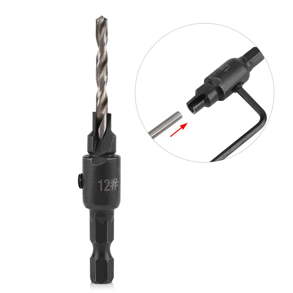 Zerodis 4Pcs HSS Drill Bit Set for Metal Hexagonal Shank Taper Drill with Hex Wrench Countersink Woodworking Tools