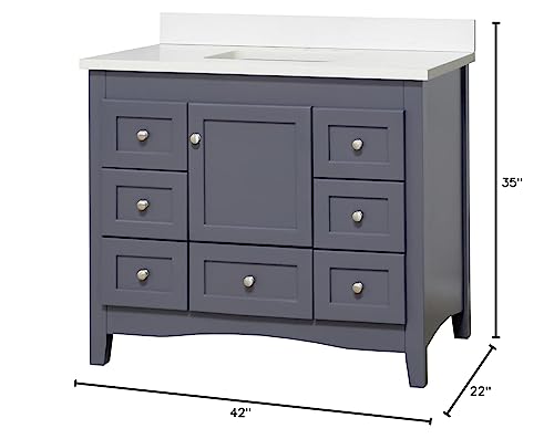 Abbey 42-inch Bathroom Vanity (Quartz/Marine Gray): Includes Marine Gray Cabinet with Stunning Quartz Countertop and White Ceramic Sink