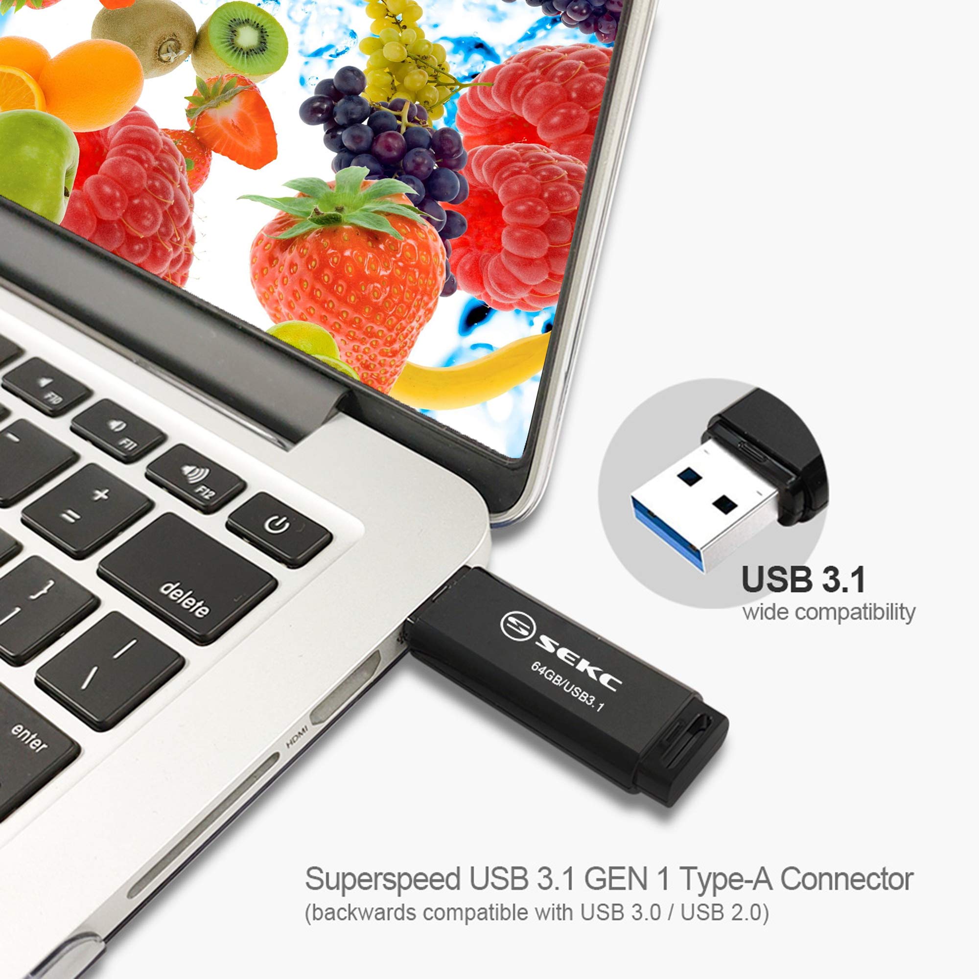 SEKC 512GB USB3.1 Flash Drive, Read Speed up to 130MB/s, Black - SDA20512G