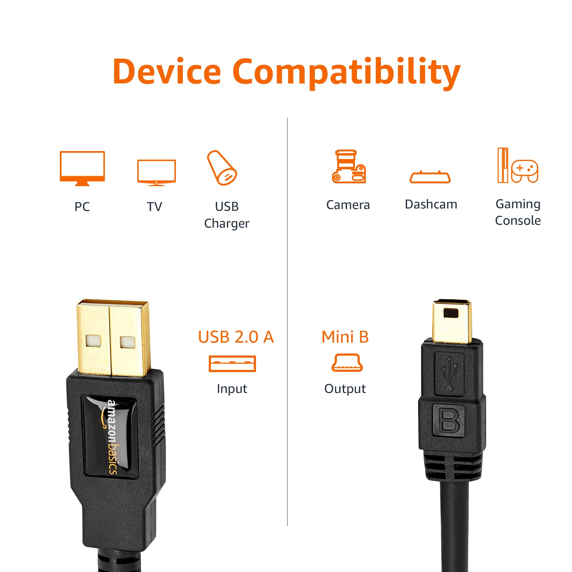 Amazon Basics USB 2.0 Charger Cable - A-Male to Mini-B Cord - 3 Feet (0.9 Meters) & USB 2.0 A-Male to Micro B Charger Cable, 3 feet, Black
