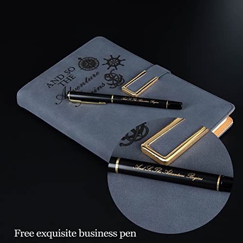 Refillable Adventure Writing Journal For Men & Women Faux Leather Hardcover Notebook A5 College Ruled 200 Lined Pages Lay-Flat Personal Diary With Pen & Magnetic Buckle (Adventure - Blue)