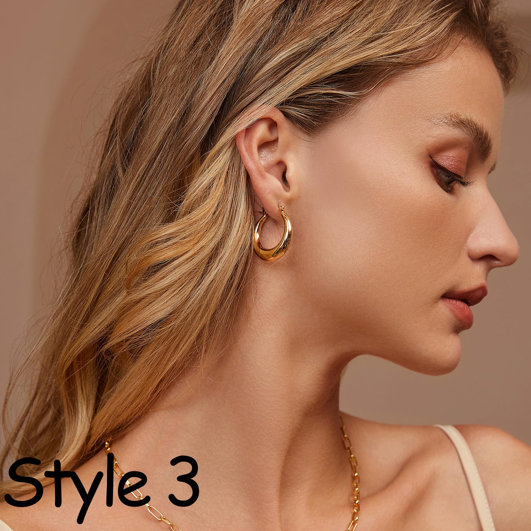3 Pairs Gold Square Hoop Earrings for Women, 14K Real Gold Plated Lightweight Rectangular Earrings for Gifts (Square)