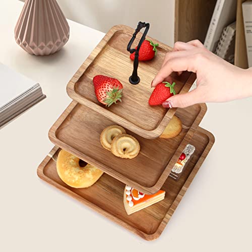 3 Tier Square Cupcake Stand Acacia Wood Serving Stand Wooden Three Tiered Cake Stand Dessert Stand for Party Wedding 3 Tier Tray Farmhouse Cup Cake Holder Display Stand