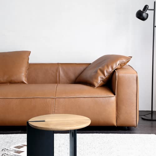 Acanva Luxury Mid-Century Modern 3-Seater Lounge Sofa with Extra-Wide Armrest Seat for Living Room Apartment Dorm Bedroom Office, Leather Couch, Brown
