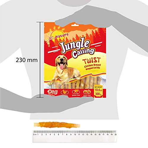 Jungle Calling Rawhide Free Healthy Treats for Dogs, Chicken Wrapped Cod Sticks Dog Treats, Soft Chewy Treats for Training Rewards, 11 oz (Chicken)