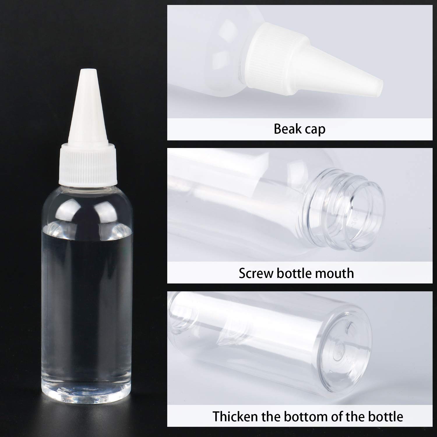 TRENDBOX 2oz Clear Plastic Bottles Applicator with Twist Top Cap BPA-Free For Hair Oils and Liquids 6 Pack with 6pcs Labels