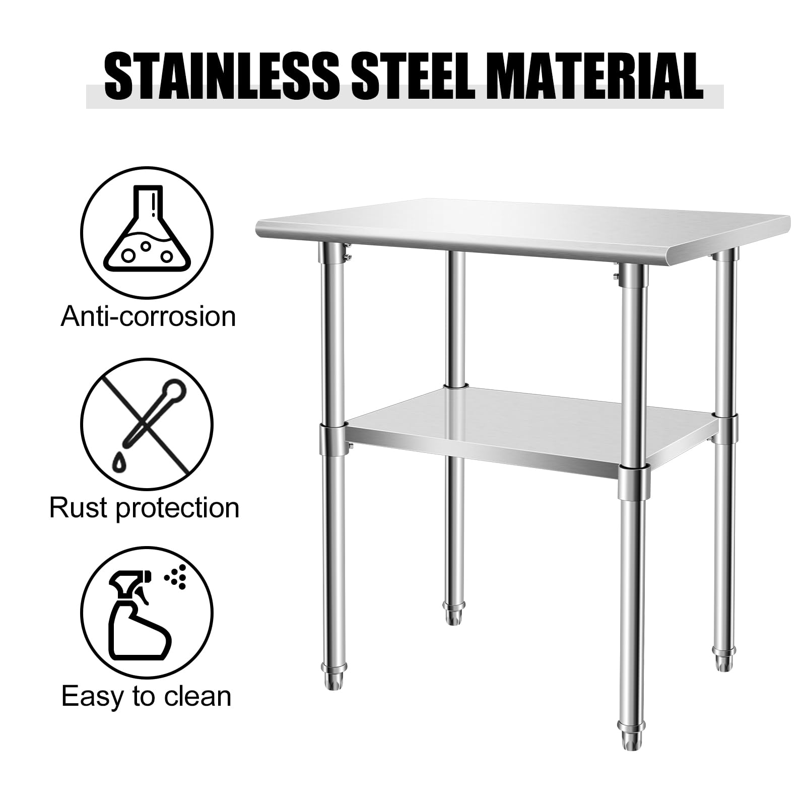 KODOM Food Prep Stainless Steel Table 30" x 24", Heavy Duty Workbench with Adjustable Under Shelf, Commercial Worktable for Kitchen, Restaurant, Home and Hotel