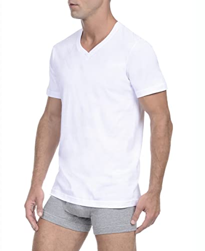 2(X)IST mens Essential Cotton V-neck T-shirt 3-pack Base Layer Top, White Natural, Large US