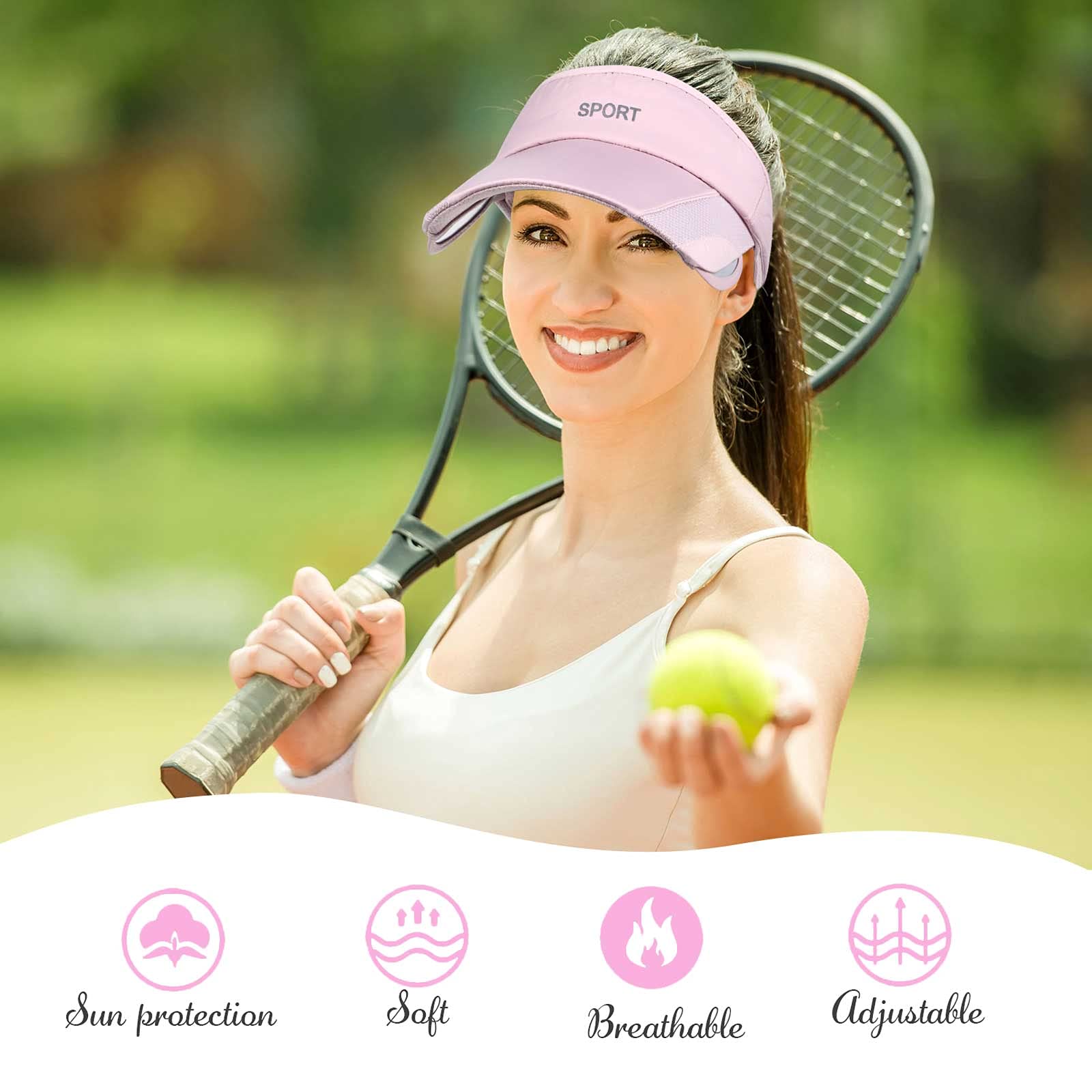 3 Pcs Sun Protection Women Sports Visor Hats, Adjustable Wide Brim Sun Hat (Black, Sky Blue, Pink)