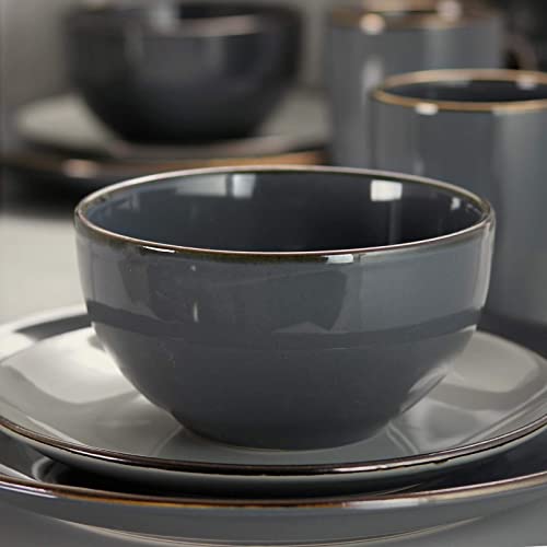 Elama Round Stoneware Grand Collection Dinnerware Dish Set, 16 Piece, Assorted Solid Gray