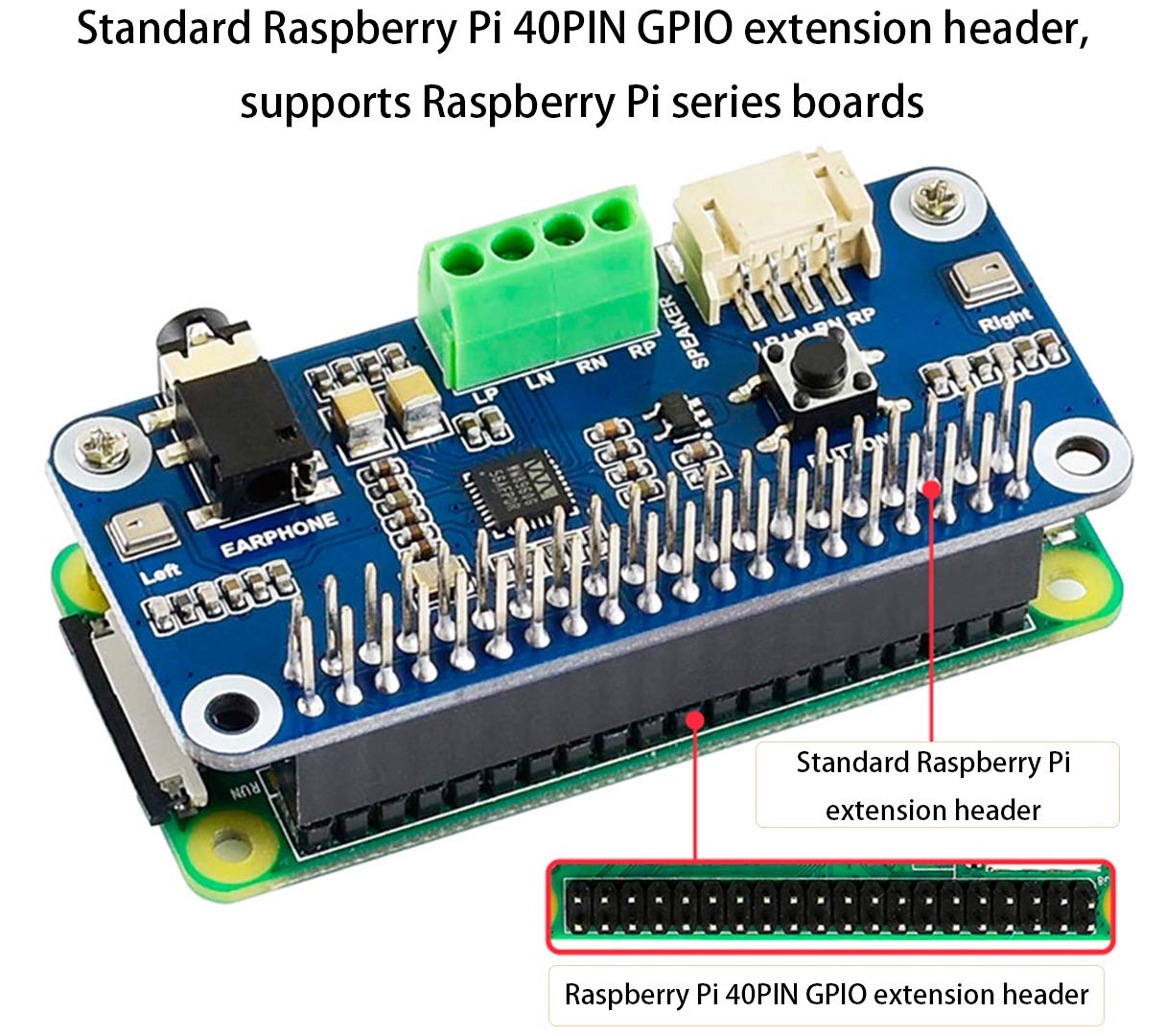 WM8960 Audio HAT Module for Raspberry Pi 4B/3B+/3B/2B/B+/A+/Zero/Zero W/Pi Zero WH,WM8960 Hi-Fi Sound Card HAT Stereo CODEC, Play/Record