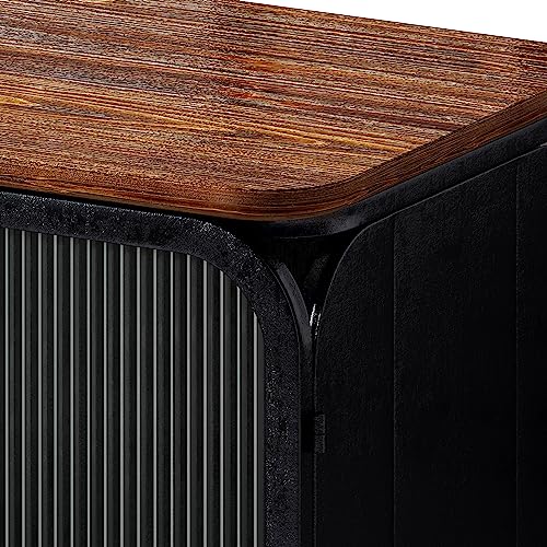 Aisurun 40.94" Modern Storage Cabinet Sideboard with 3 Glass Doors, Fir Top & 2 Tier Storage Shelves for Entryway Living Room Home Office Dining Room, Black+Brown