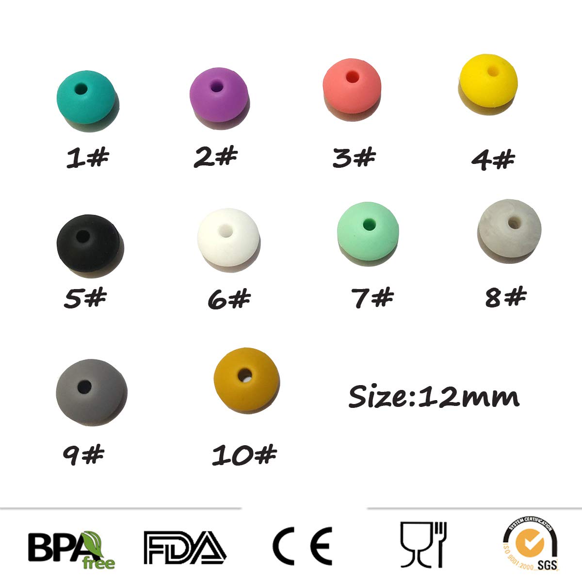 Arakierst 100pcs Silicone Abacus Pearl Focal Beads for Pen 12mm Silicone Flat Spacer Beads for Keychain Making DIY Jewelry Woman Lanyard Craft
