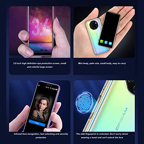 3.5in Mini Unlocked 4G Smartphone Small Old Mobile Phone Dual Cards Dual Standby for Cell Phone for Students, Endurance,Face Recognition,Fingerprint (Black)