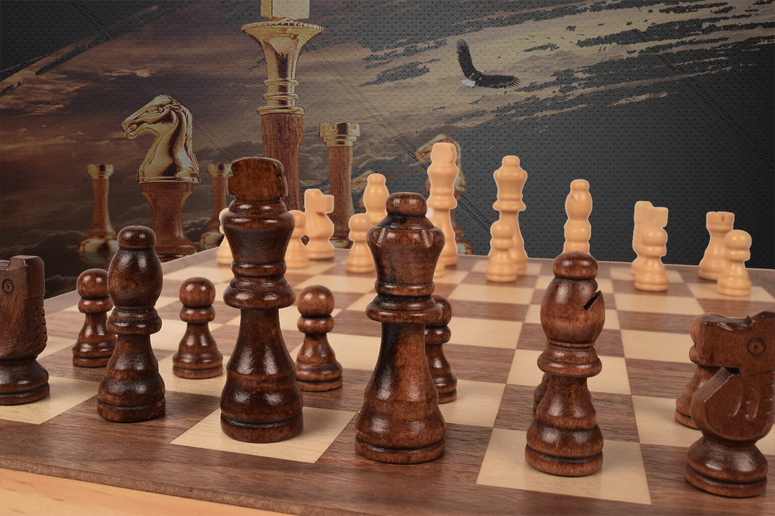 15" Portable Folding Chess Sets for Adults & Kids Wooden Chess Game Board Sets