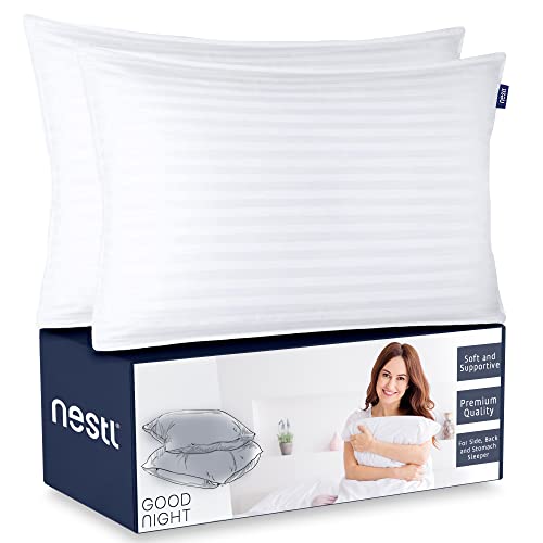 Nestl Bed Pillows for Sleeping - Down Alternative Sleep Pillows Standard Size Set of 2-100% Cotton Pillow with Polyester Fiber Filling - Soft and Fluffy Pillow 20 x 26 Inches
