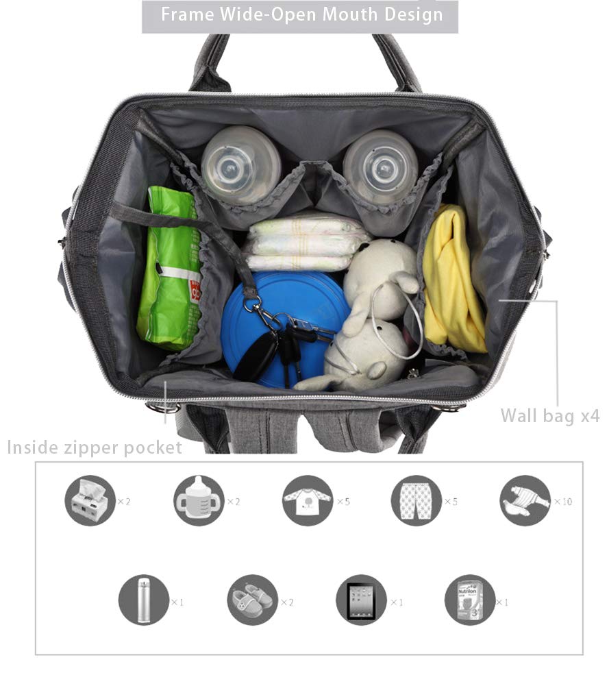 Starte Baby Diaper Bag Backpack with USB Charging Port &Stroller Hooks Travel Back Pack,Light Grey