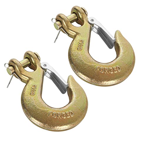 Accoladesound 2PCS 3/8 Inch Clevis Slip Hook with Safety Latch, G70 Forged Steel for Trailer, Heavy Duty Chain Hooks Deck Hauler Receiver Hitches Trailer,18,000lbs Capacity, Gold