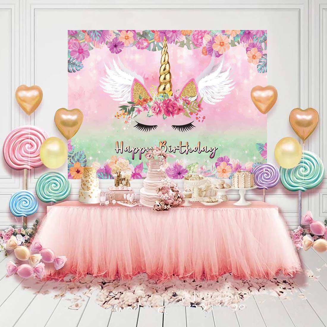 LTLYH 7x5FT Unicorn Birthday Backdrop Unicorn Birthday Decorations for Girls Unicorn Photo Backdrop Unicorn Banner Supplies Studio Props A054