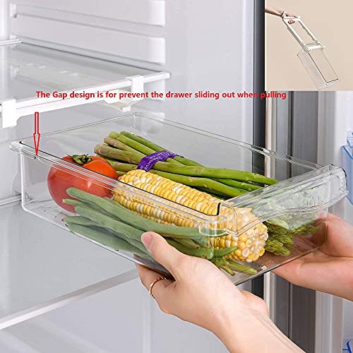SmarTopus Refrigerator Pull Out Bin,Snap On Drawer Fridge Mate,Fridge Storage Box/Drawers/Rack, Refrigerator Bin Home Organizer for Fridge Shelf Thickness Under 0.6"