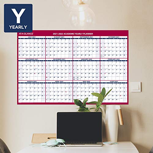 2021-2022 Erasable Calendar, Dry Erase Wall Planner by AT-A-GLANCE, 48" x 32", XLarge, Academic & Regular Year, Double Sided, Horizontal (PM326S28)