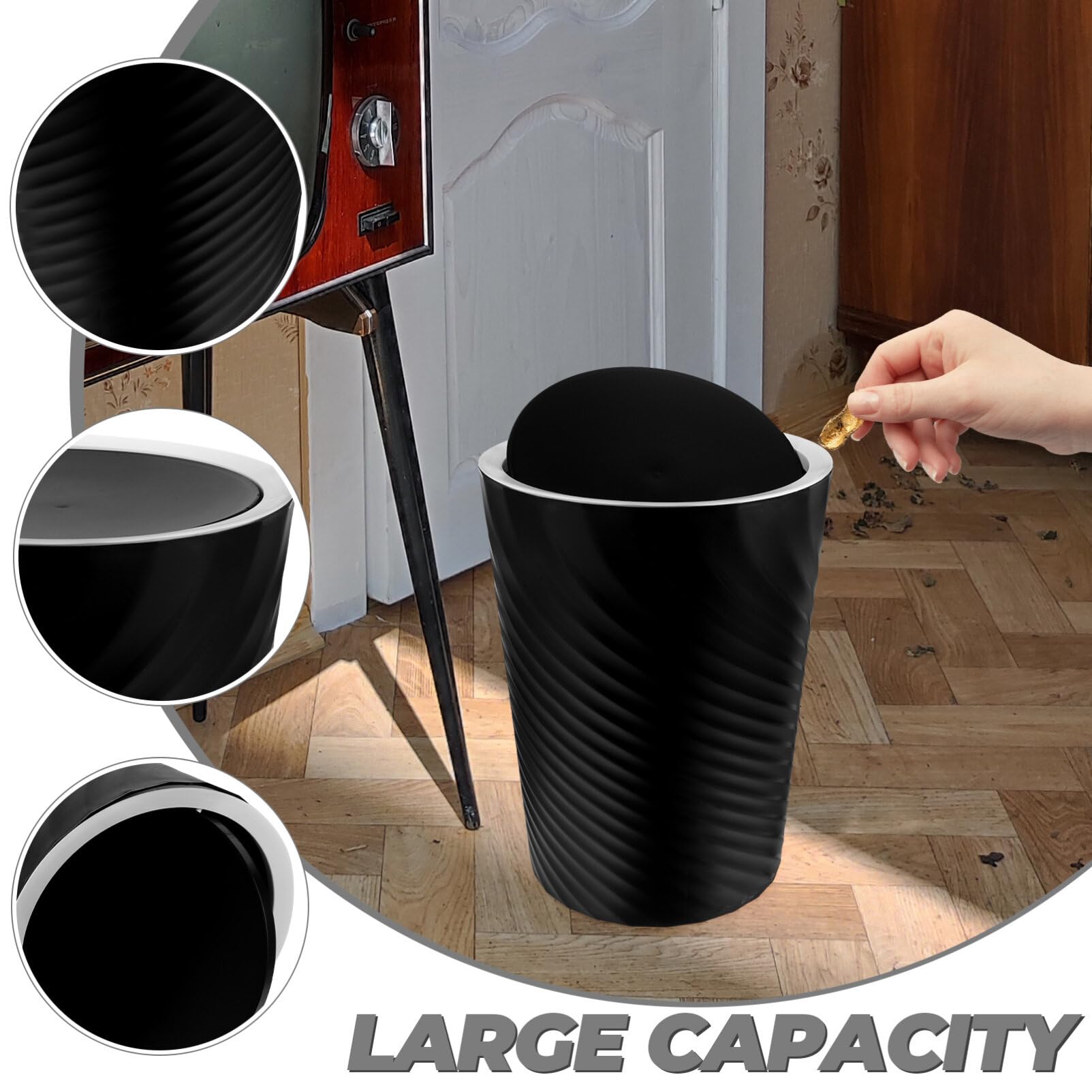 ABOOFAN Trash Can with Swing Lid 10L Plastic Wastebasket Garbage Container Waste Bin for Kitchen Bathroom Bedroom Office Under Desk