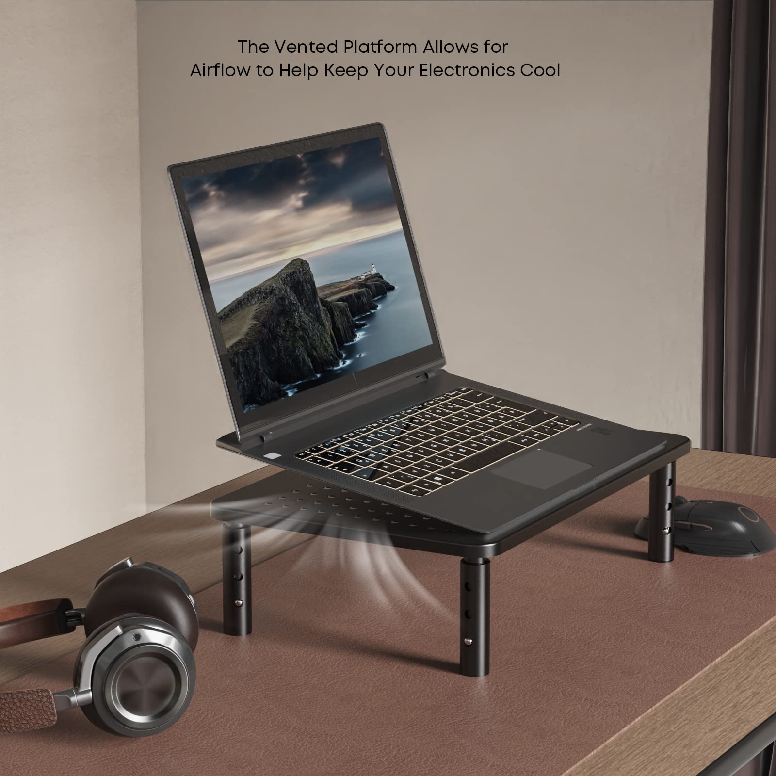 PUTORSEN Monitor Stand Riser with Vented Metal 3 Height Adjustable Monitor Stand for Computer, Laptop, iMac, PC, Printer, Desktop Ergonomic Monitor Riser Stand with Non-Skid Rubber, 1 Pack
