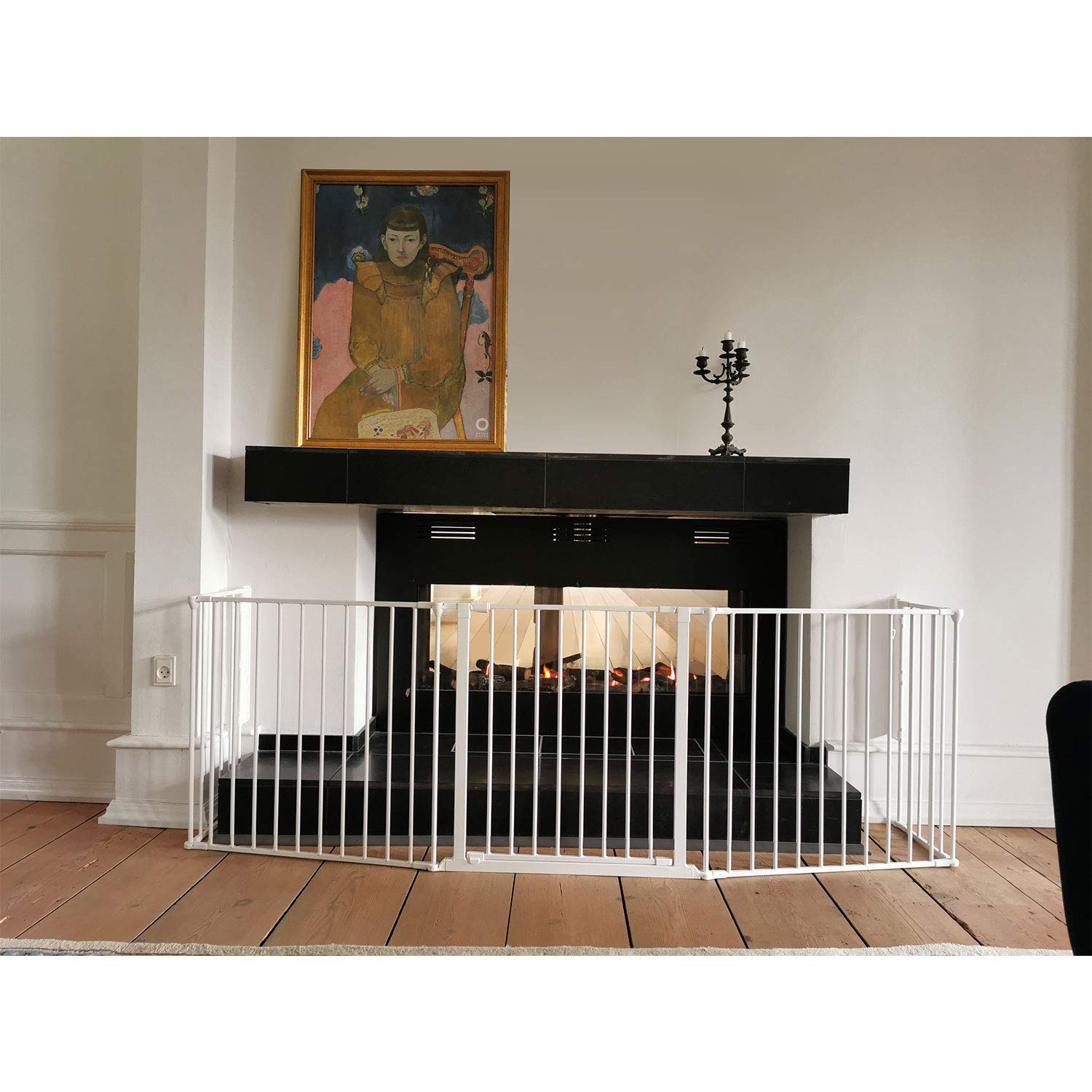 BabyDan Flex Hearth 35.4-109.5 Inch Wide Extra Large Size Safety Baby Gate for Fireplace, Hearths, and Doorways, White