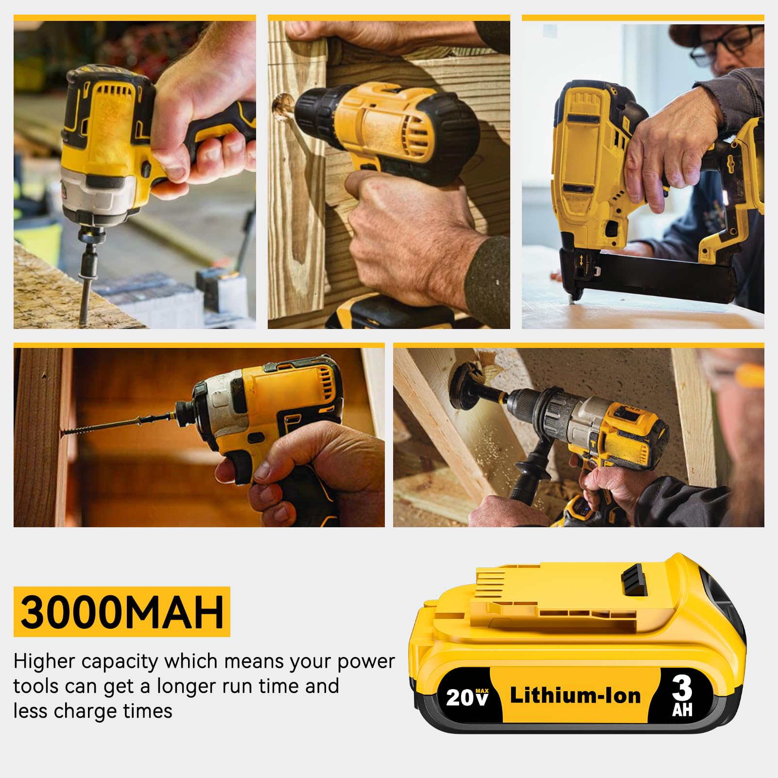 2Pack DCB201 3.0Ah 20V Battery Replacement for Dewalt 20V MAX Battery Compatible with Dewalt Battery DCB200 DCB204 DCB206 DCB201 DCB203 20V Cordless Tools