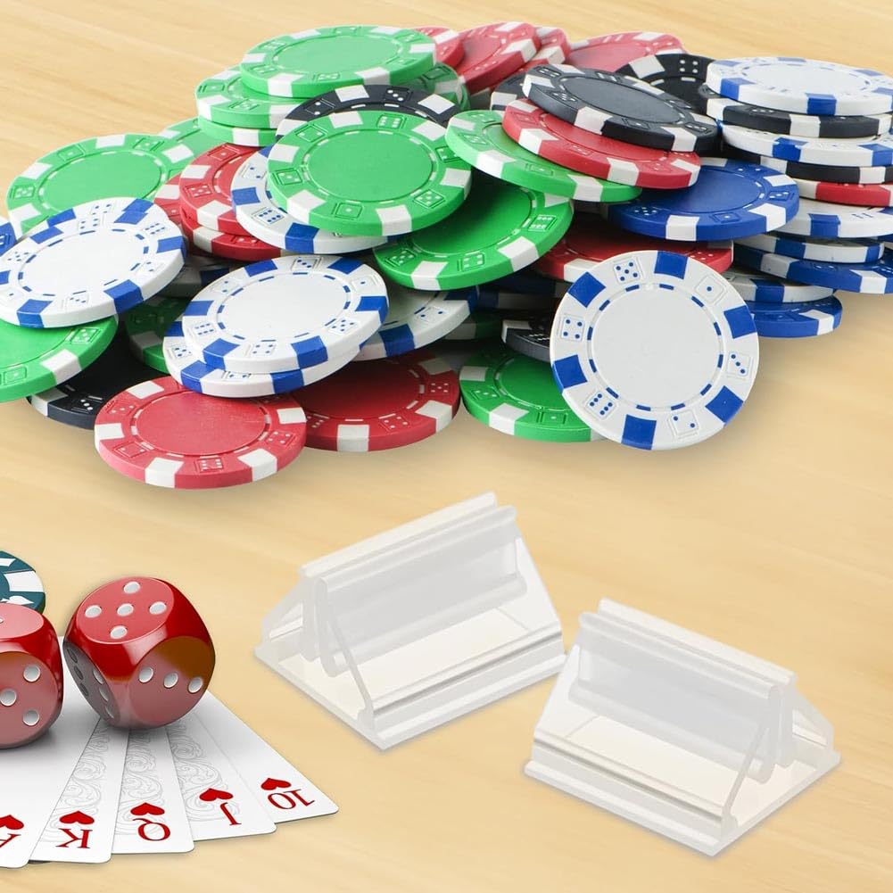 24 PCS Acrylic Name Card Stands Clear Name Card Stands, riangle Playing Card Holders, Small Card Clips, Display Stand,Game Piece Holders Board for Cards, Photos, Memos, Pictures Display (Transparent)