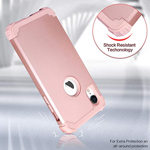 IDweel iPhone XR Case with Tempered Glass Screen Protector, iPhone XR Case for Women, 3 in 1 Shockproof Slim Hybrid Heavy Duty Hard PC Cover Soft Silicone Bumper Full Body Case, Rose Gold