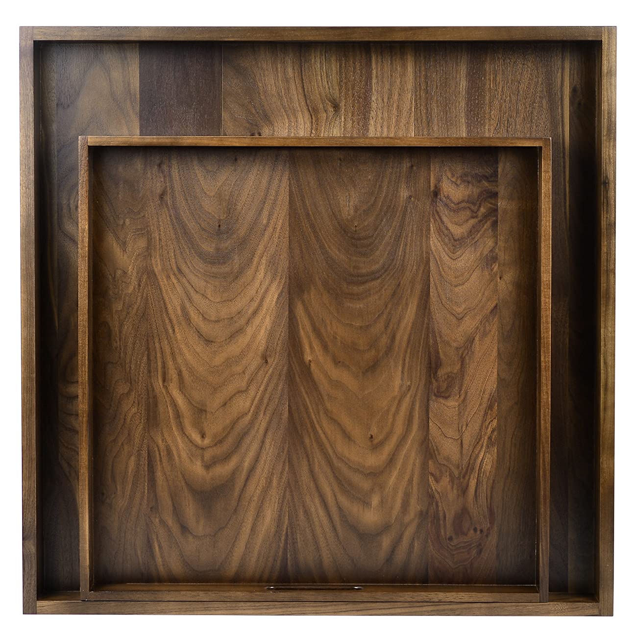 24"x 24" Square Solid Black Walnut Wood Serving Tray Ottoman Tray Extra Large Wood Trays with Handles Wooden Serving Tray for Oversized Ottoman Home Breakfast in Bed Tea Coffee