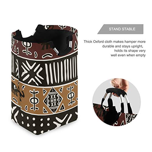 Ruio Laundry Hamper Basket Storage Bag Foldable Clothes Bag African Mud Cloth with Elephants Folding Washing Bin Clothes Hamper Large Basket